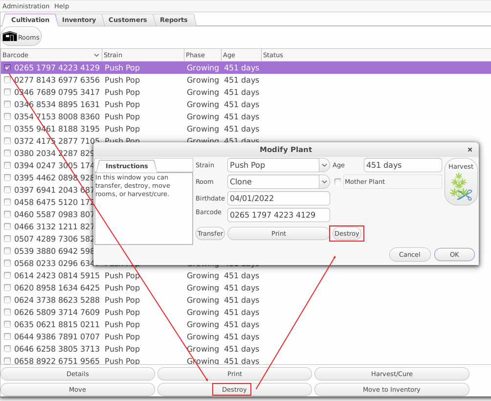 Destroying Plant Inventory (T)